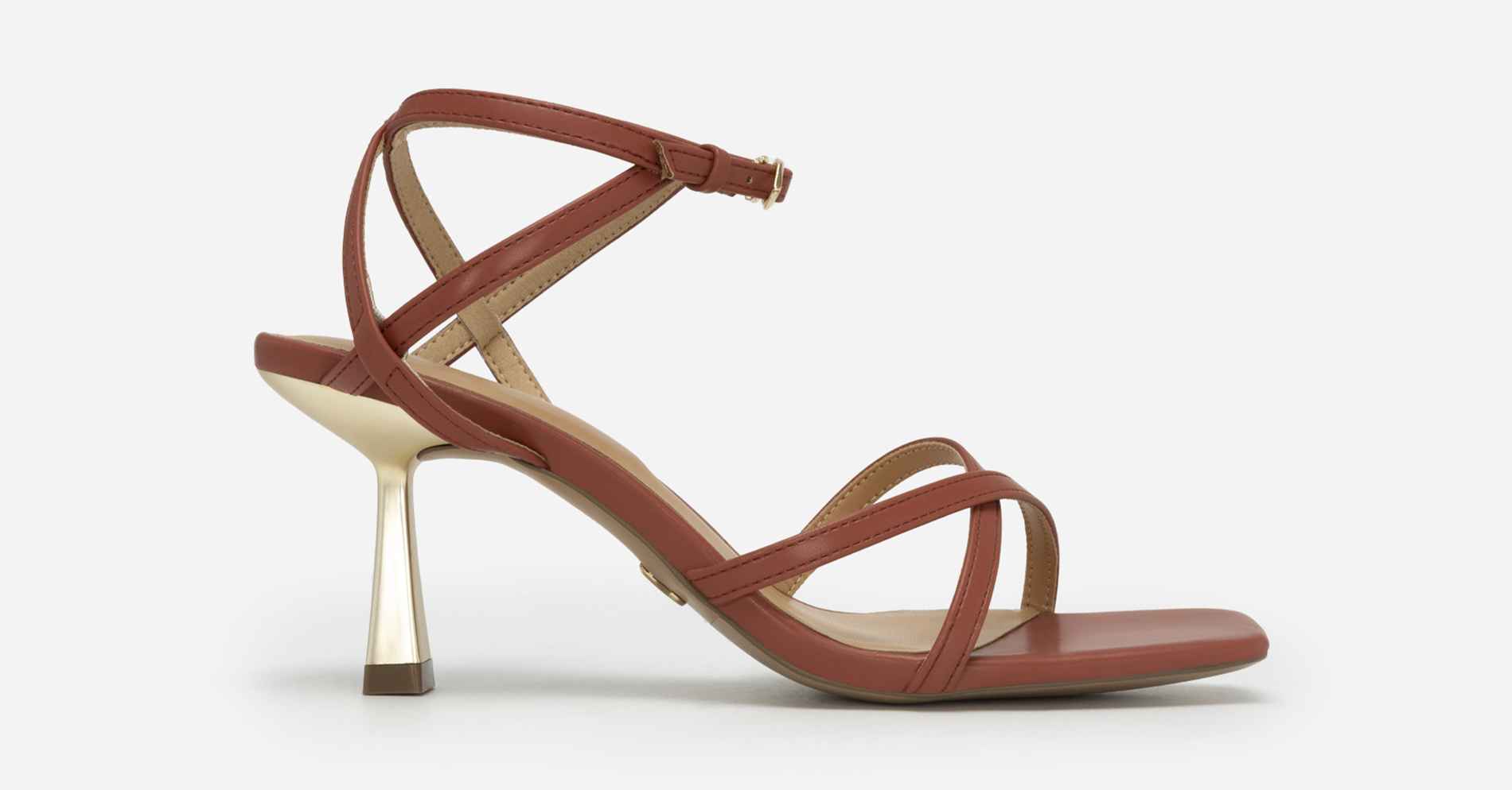 Cross Strap Golden Spool Heel Sandals - PUM 0719 - Dark orange | VASCARA