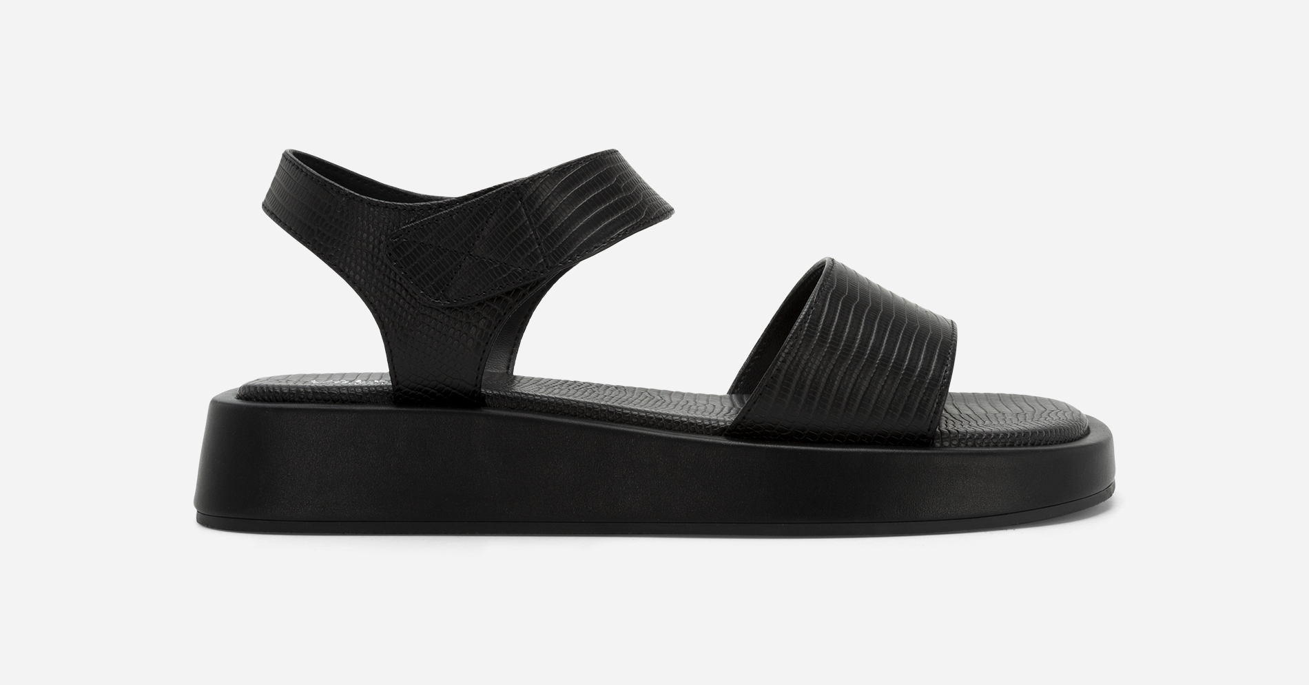 Lizard-effect Front Strap Platform Sandals - SDL 0334 - Black | VASCARA