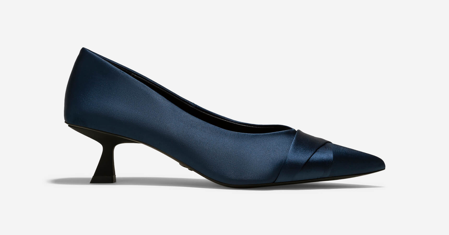 Pointed Toe Pleated Spool Heel Satin Pumps - HIG 0604 - Dark Blue | VASCARA
