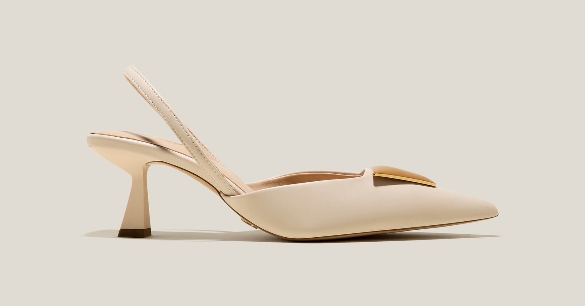 Metal Lock Décor Pointed-Toe Slingbacks - HIG 0568 - Beige | VASCARA