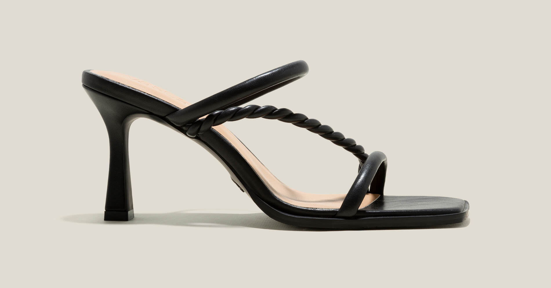 Twisted Straps Square-Toe Mules - MUL 0196 - Black | VASCARA