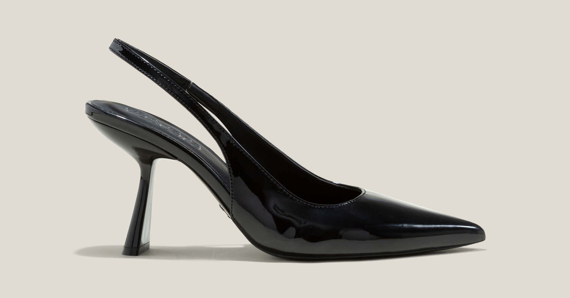 Metallic Accent Pointed Toe Spool Heel Slingbacks - HIG 0629 - Black ...